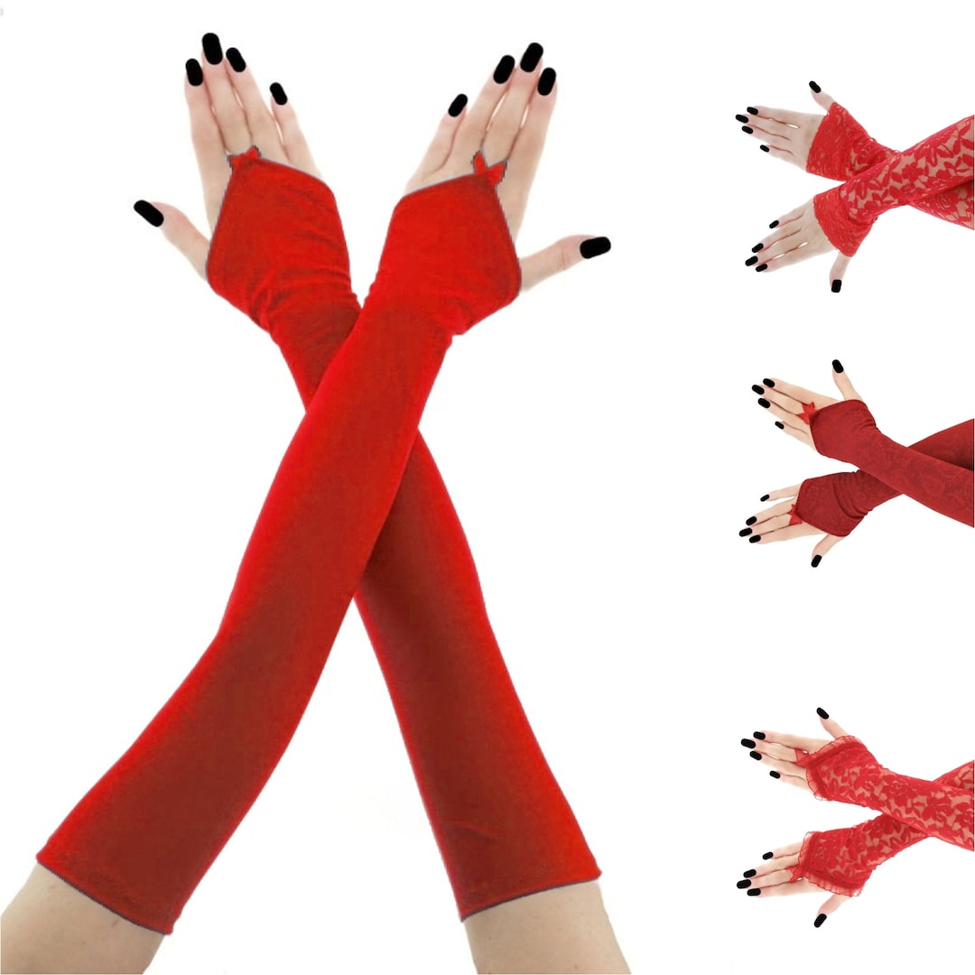 All Red Extra Long Fingerless Gloves Formal Evening Burlesque Sleeves ...