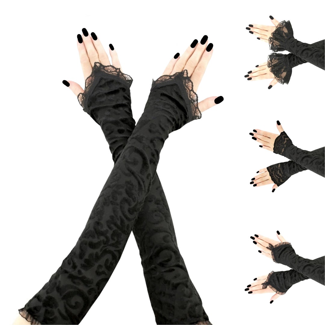 All Black Extra Long Fingerless Gloves Formal Evening Opera Arm Warmers ...