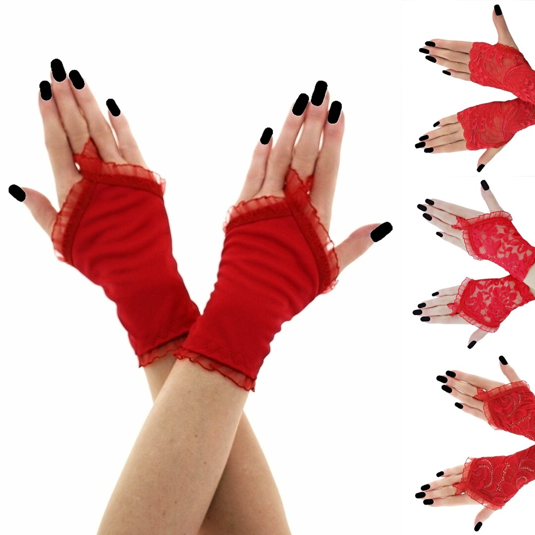 Red Fingerless Gloves, Burlesque Gloves, Red Gloves Fingerless, Red ...