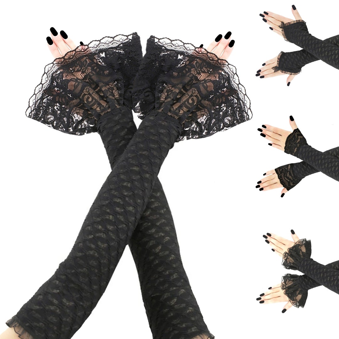 Black Gloves, Fingerless Gloves, Fingerless Opera Gloves, Extra Long ...
