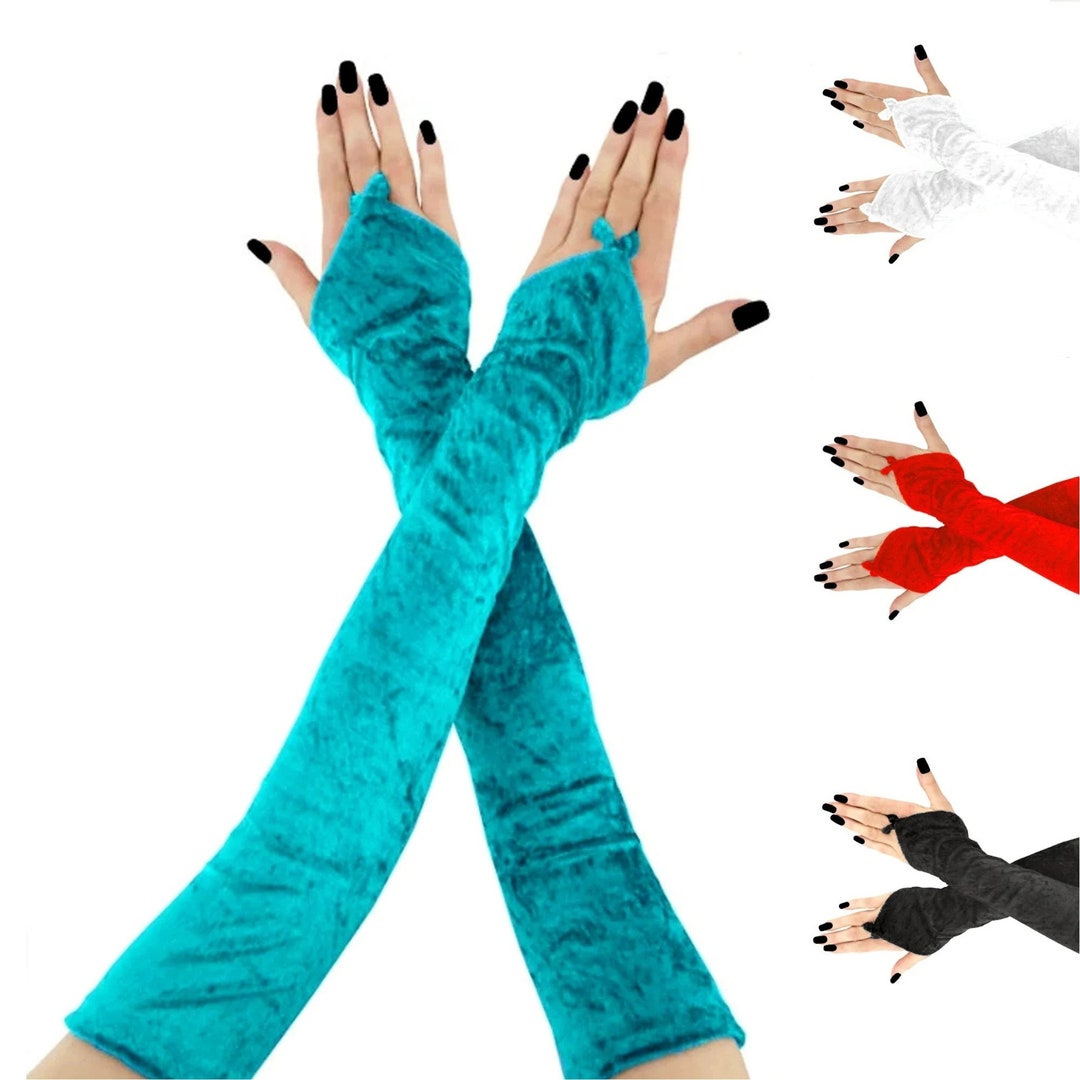Velvet All Turquoise Extra Long Fingerless Gloves Evening - Etsy UK