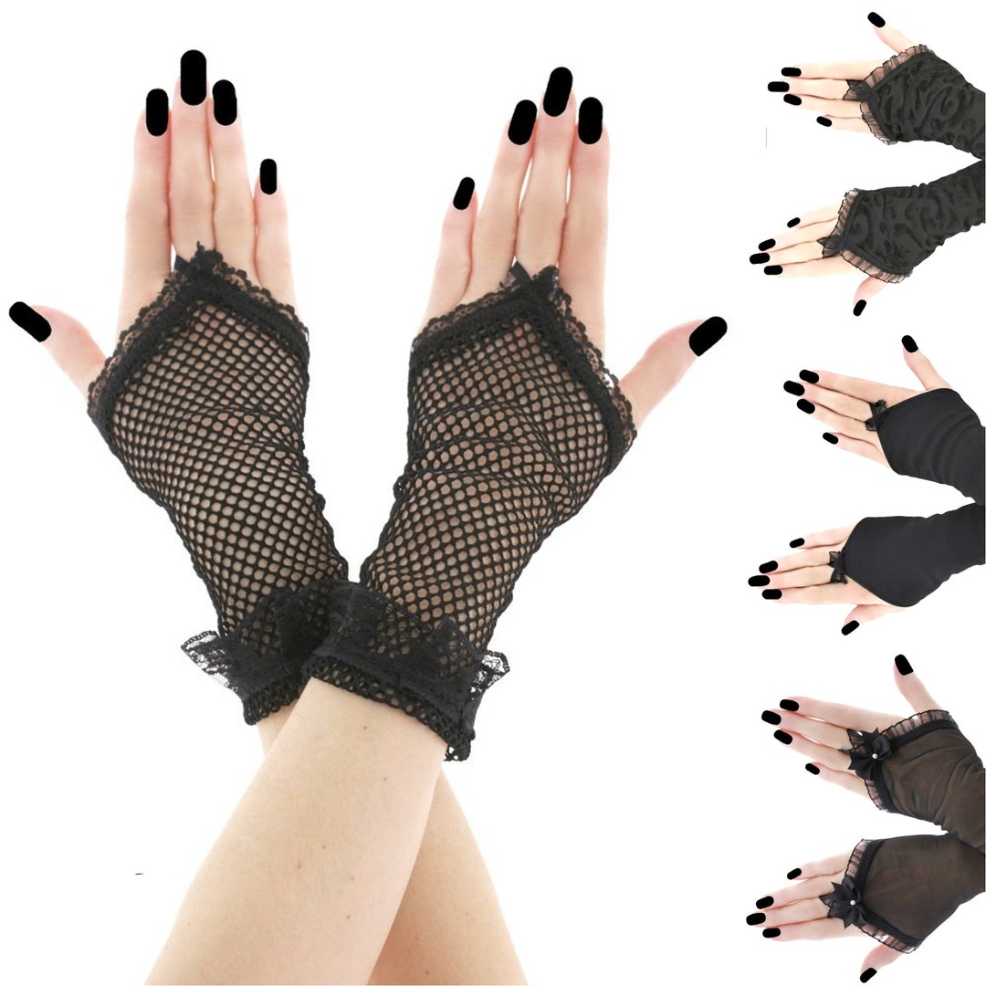 Black Fingerless Gloves, Gothic Gloves, Black Gloves Fingerless ...