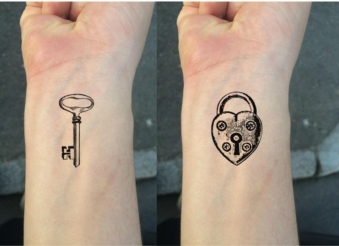 TEMPORARY TATTOO - Lock and Key Tattoo / Cat and Dog / Dog and Fries ...