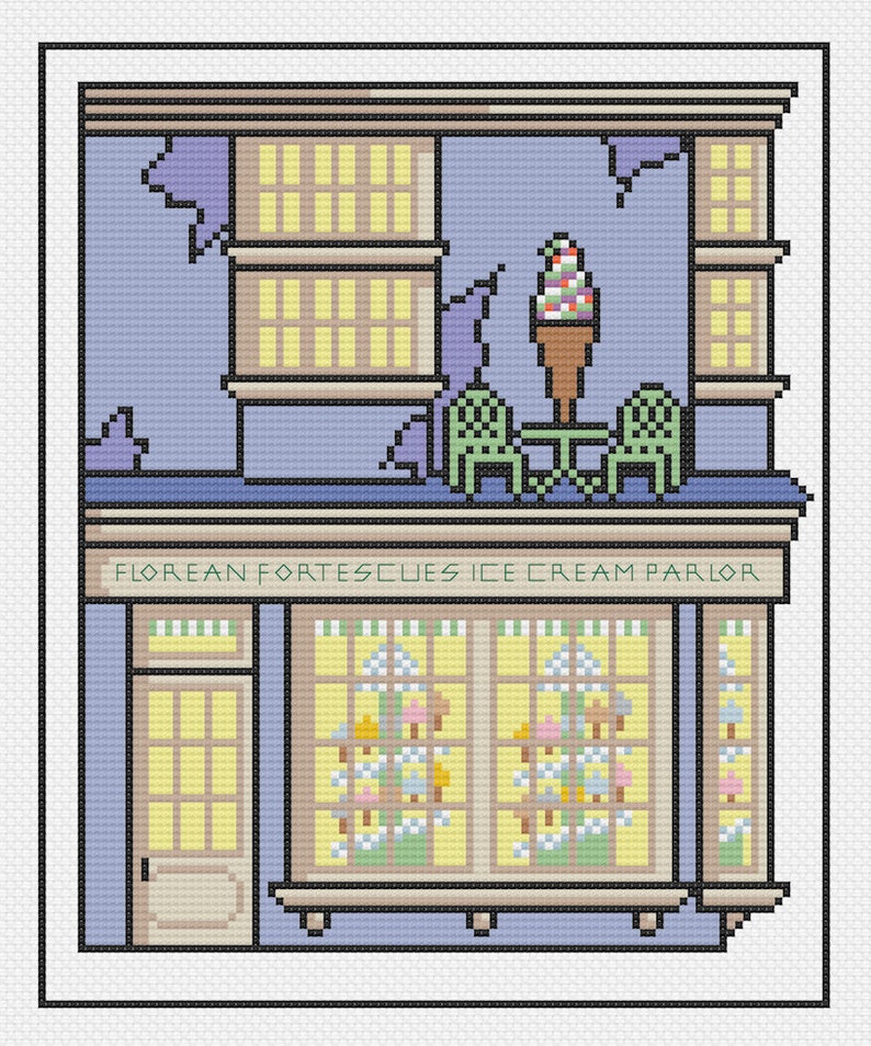 Little Diagon Alley: Florean Fortescue's Ice Cream Parlor Cross Stitch ...