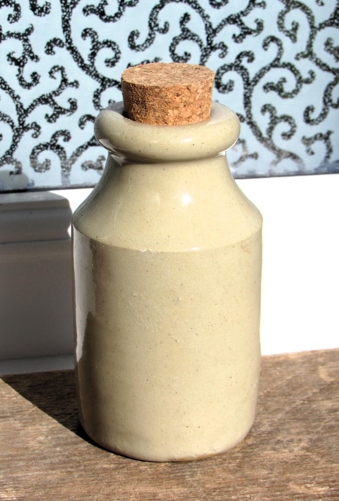 Vintage Cream Glazed Stoneware Bottle / Antique Corked Ceramic Bottle ...