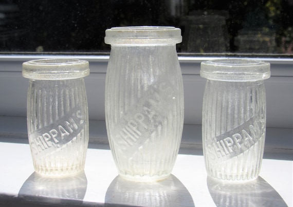 Vintage Sea Glass Shippams Jars 3 small glass jars with | Etsy