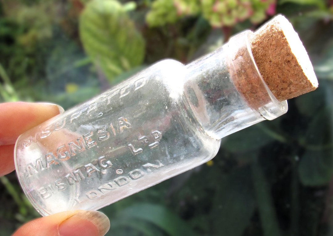 Vintage London Apothecary Bottle / Small Clear Glass Corked Antique ...