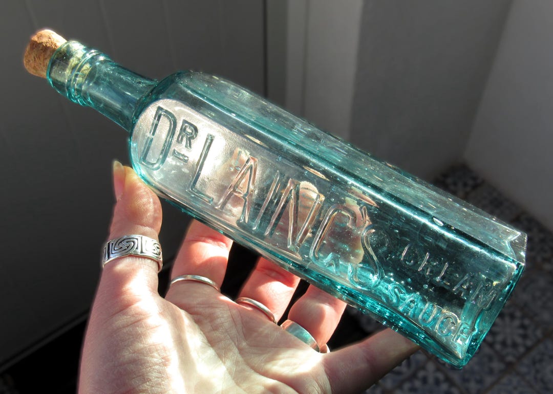 Antique Dr Laing's Cream Sauce Bottle! Large Square Corked Teal Blue ...