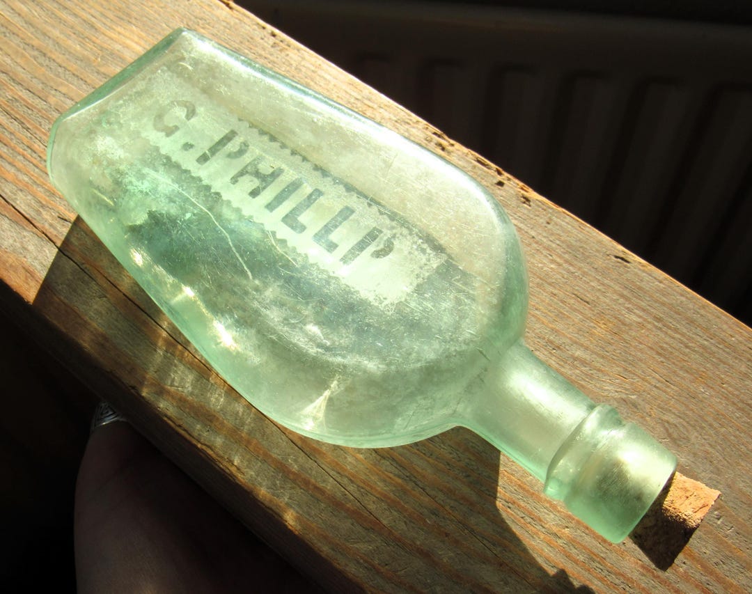 Vintage G Phillp Bottle / This Rare Flask Shaped Antique Aqua Blue ...
