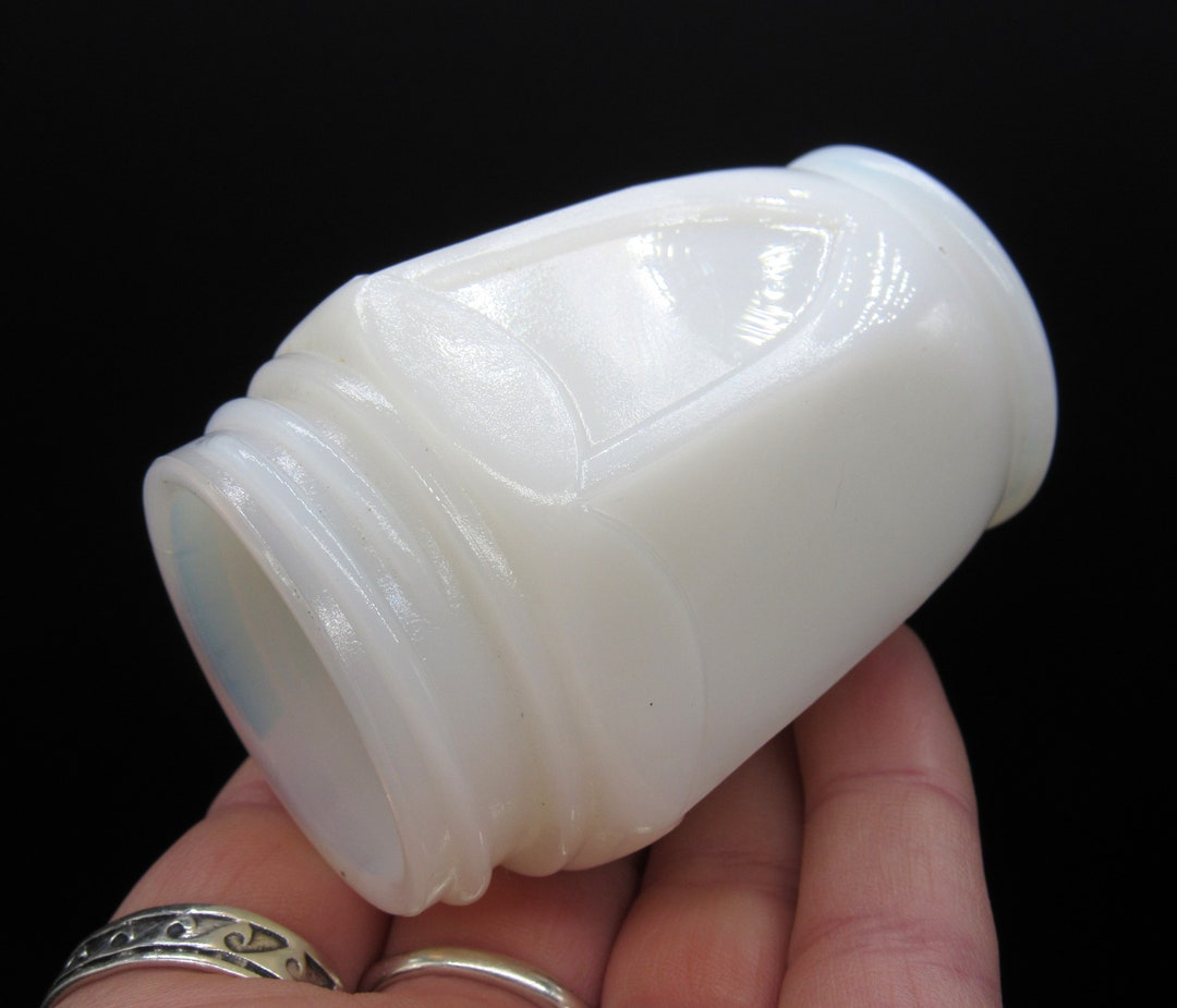 Vintage Art Deco Style Milk Glass Cosmetics Jar / A Chunky Faceted ...