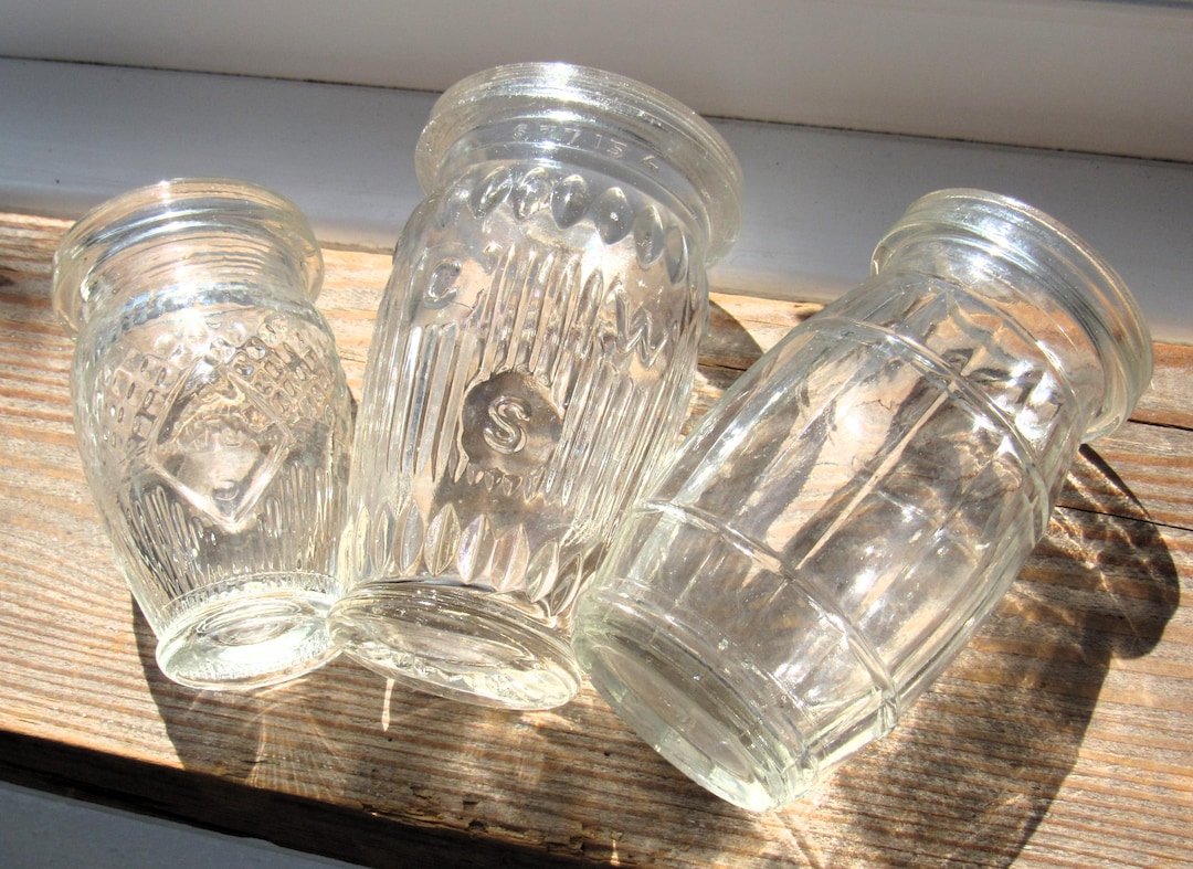 Set of Vintage 'CWS', and Barrel Patterned Glass Jars in Embossed Clear ...