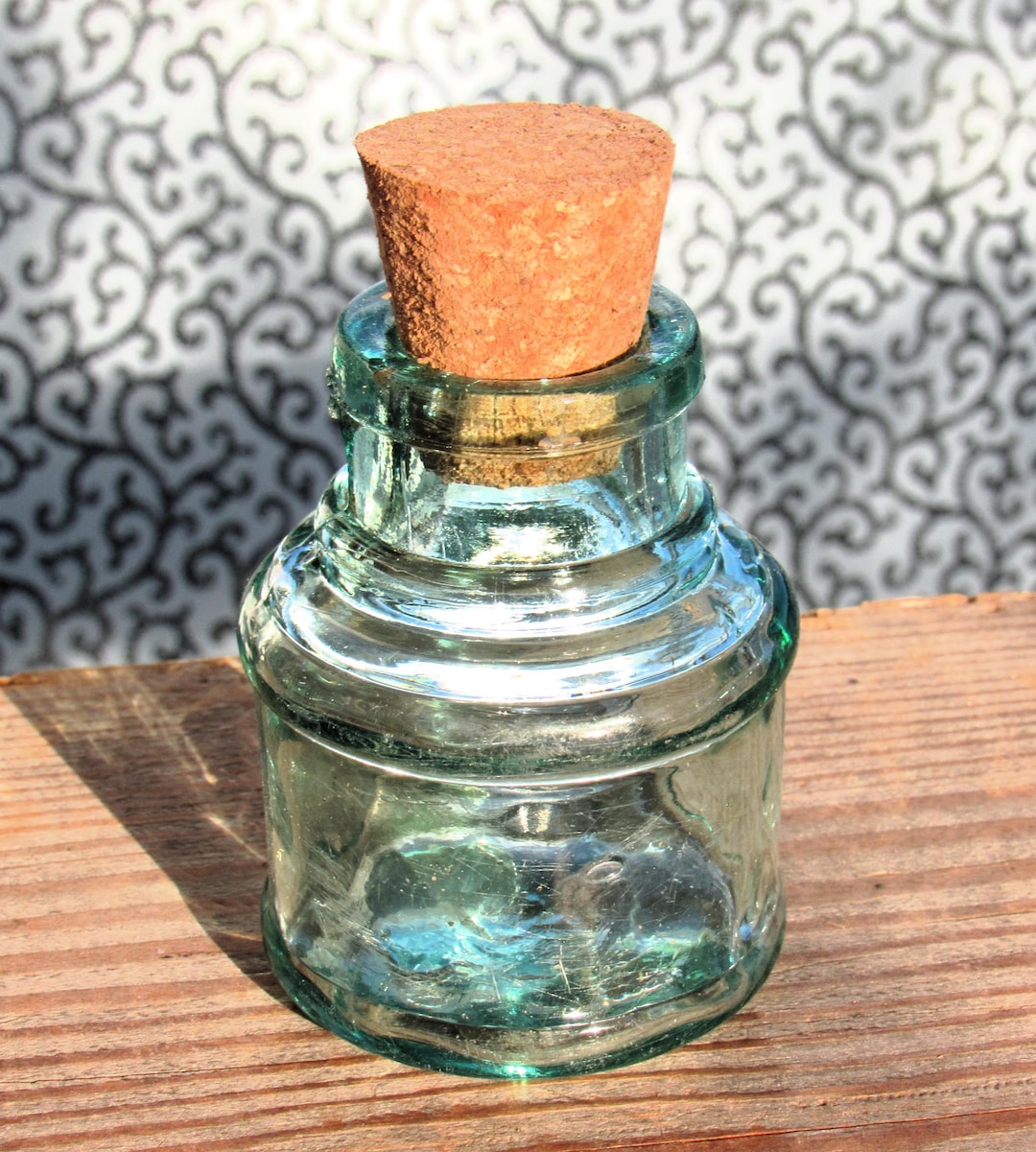 Vintage Glass Ink Bottle - This Circular Aqua Blue Glass Inkwell With ...