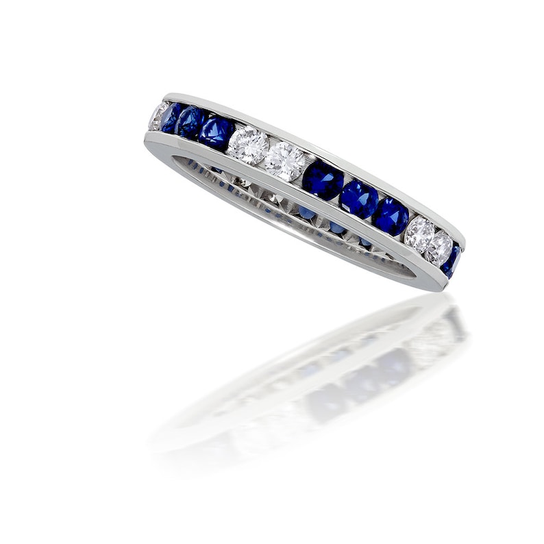 Channel Set Sapphire and Diamond Ring in 14k White Gold - Etsy