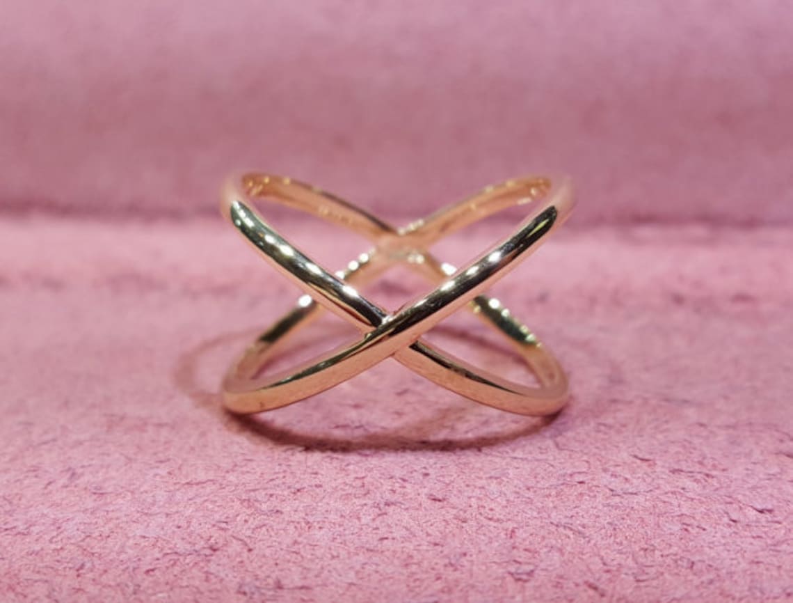 Criss Cross X Ring in Solid 14kt Yellow Gold Gold X Ring - Etsy