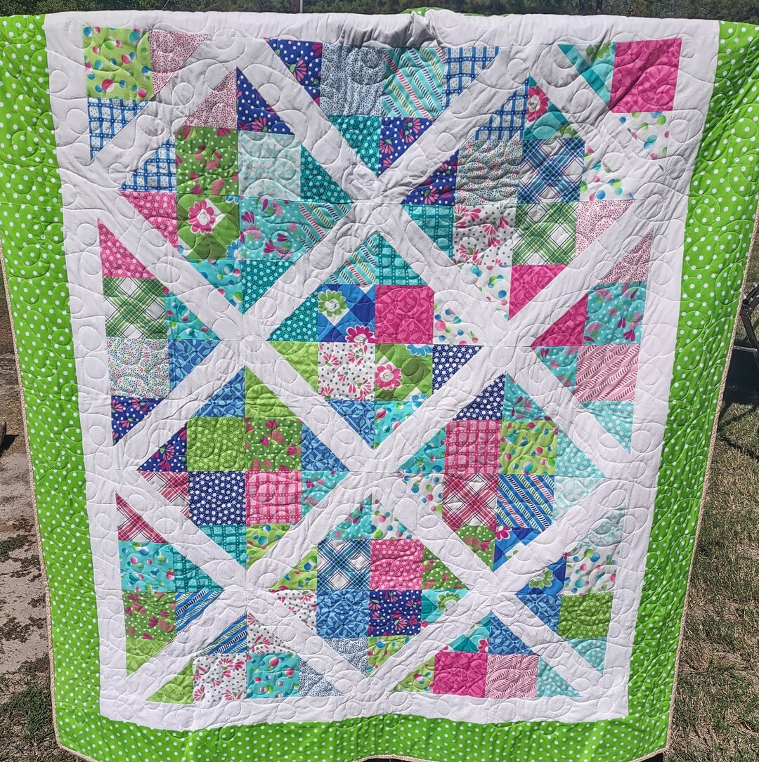 Colorful Window Pane Quilt Measuring 56 X66 Inches. - Etsy