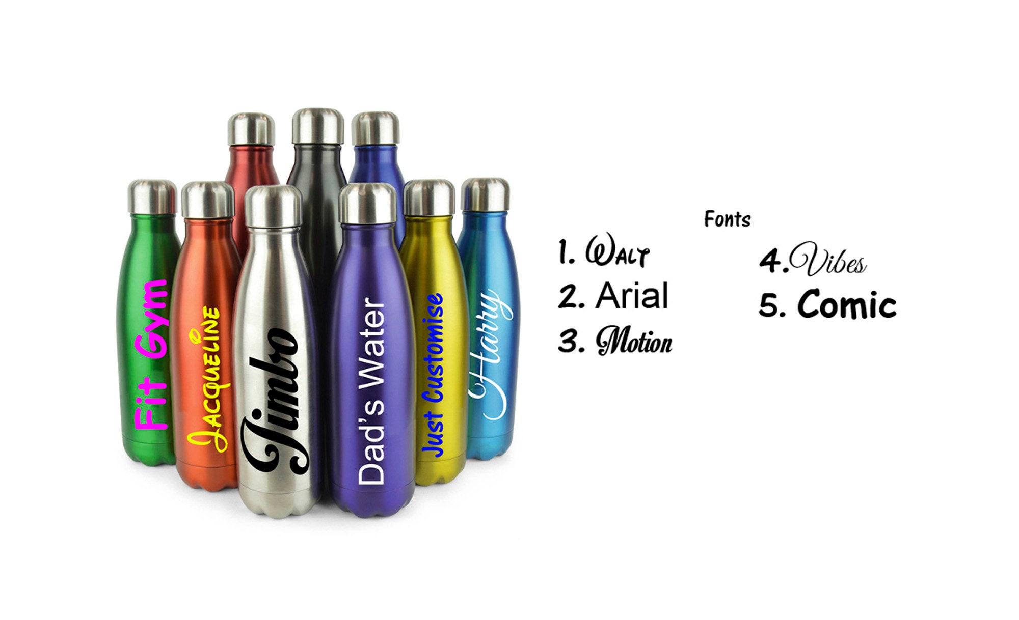 Personalised Custom Steel Water Bottle With Screw Lid Any | Etsy