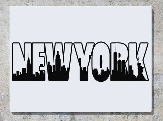 New York Word Logo Skyline Wall Art Sticker Picture Decal | Etsy