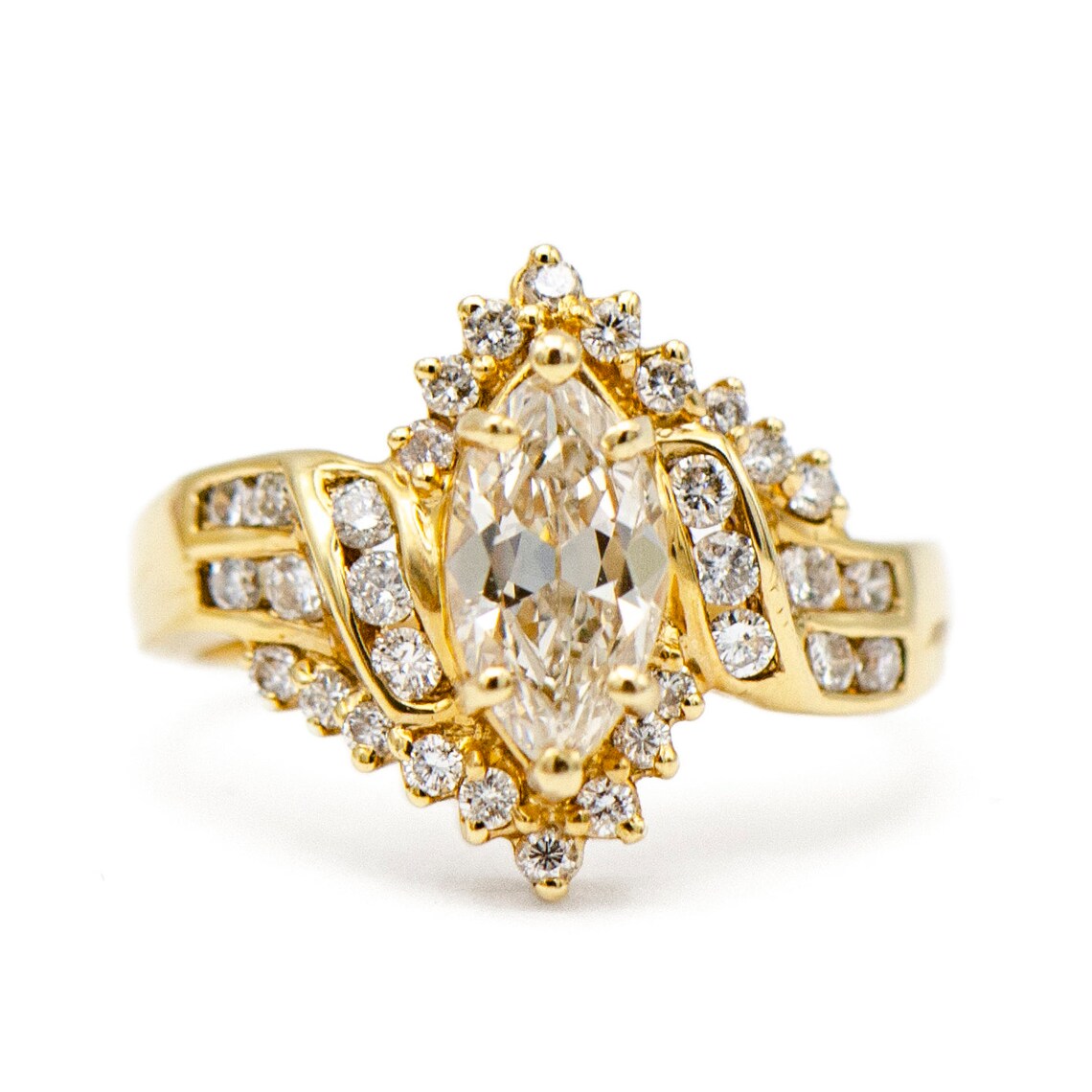 14k Yellow Gold Marquise Diamond Engagement Ring - Etsy