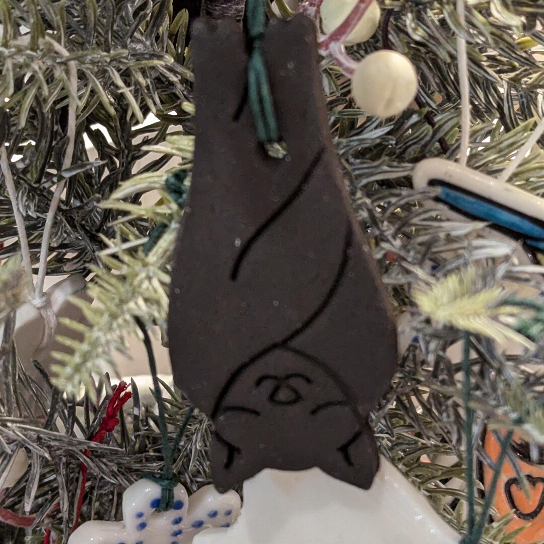 Hibernating Bat Decoration, Sleeping Bat Bauble, Black Clay Bat ...