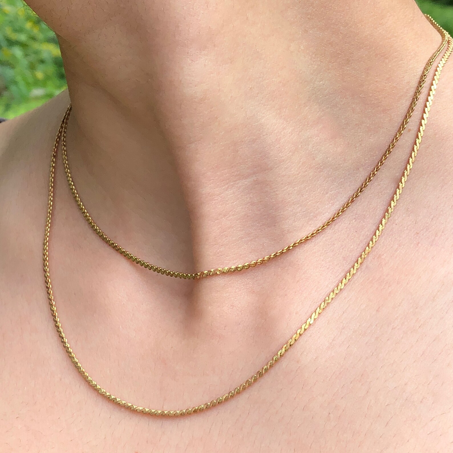 Double Chain Necklace-Solid Brass Simple Necklace-Layering | Etsy