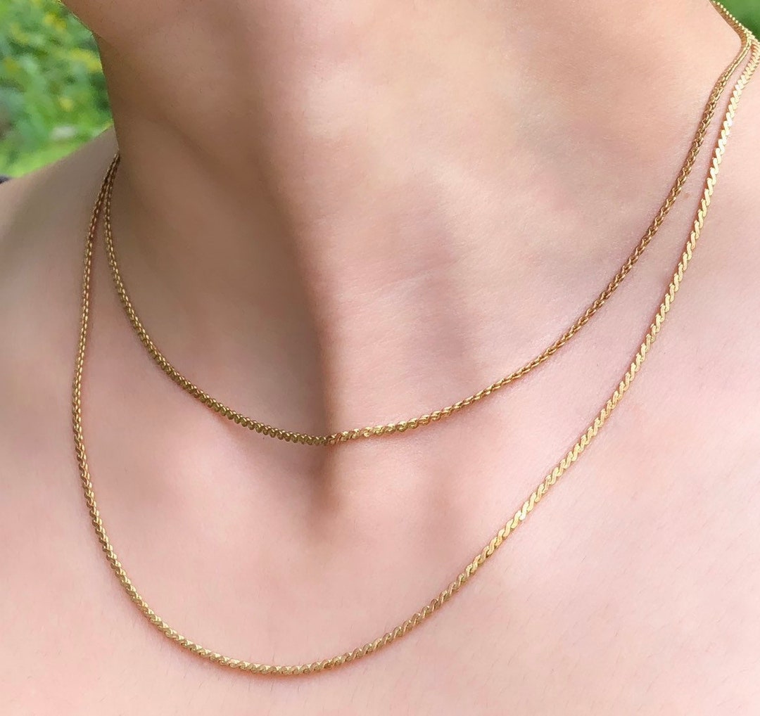 Double Chain Necklace-solid Brass Simple Necklace-layering Chain ...