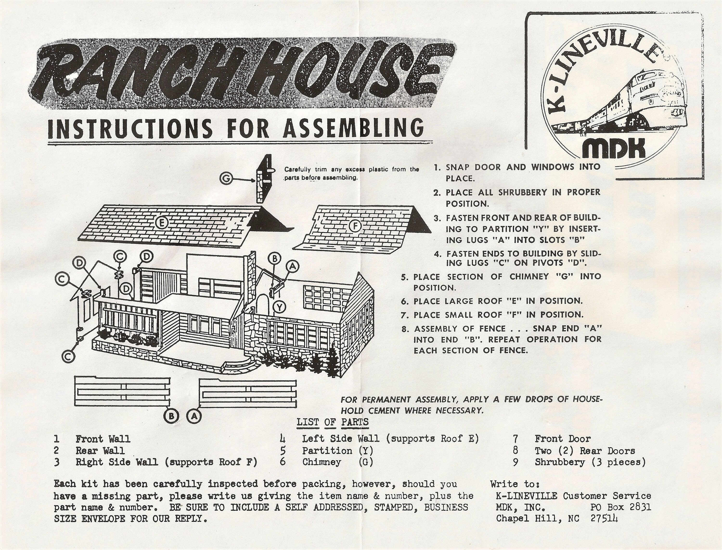 K-line Ranch House Assembly Kit K-line Accessory K-line Building Kit K ...