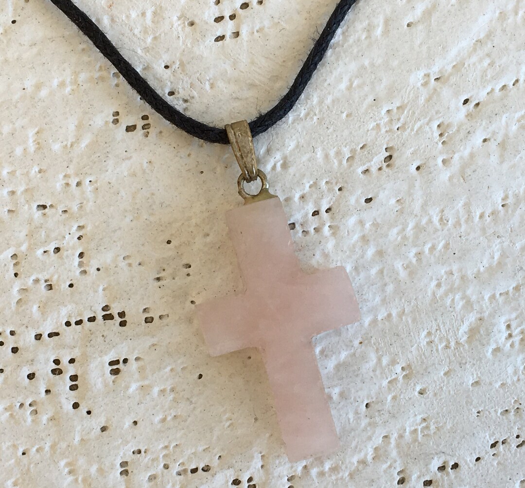 Pink Rose Quartz Cross Shape Gemstone Pendant, Carved and Polished ...