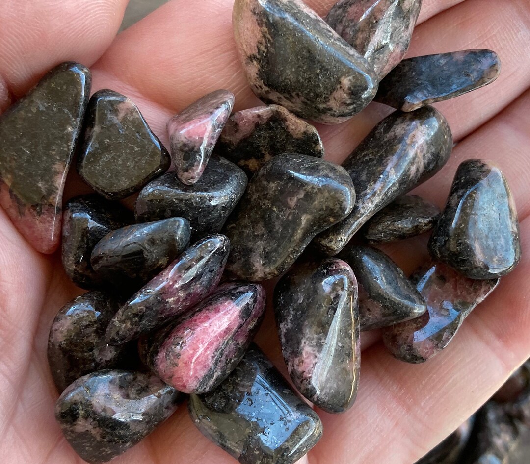Piedras preciosas de grado rosa y negro de rodonita, lote de 10 chips ...