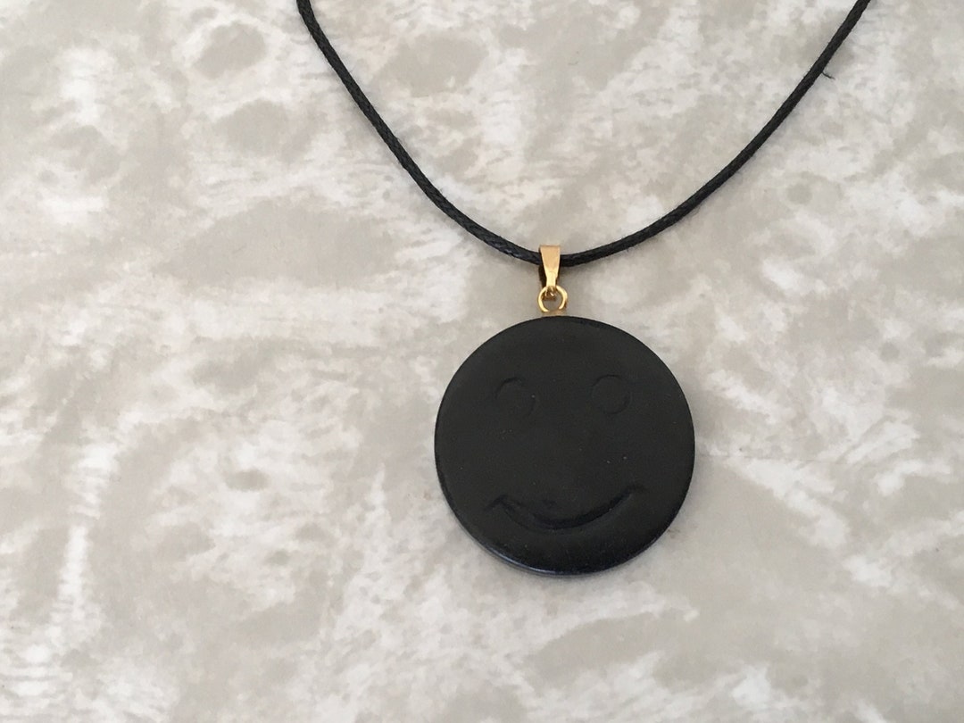 Happy Face / Sad Face Pendant - Black Onyx 2-faced Charm Smile or Frown ...
