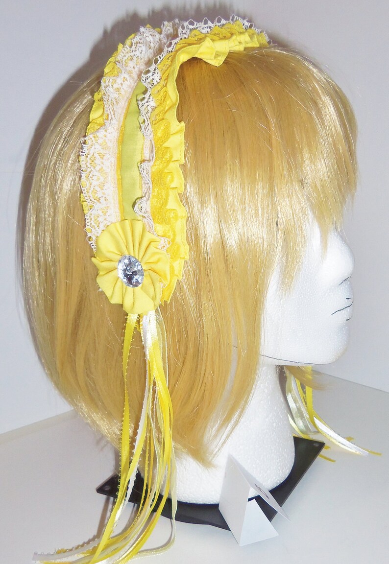 Lolita Maid Lace Headband With Ribbons and Rosettes in Yellow - Etsy