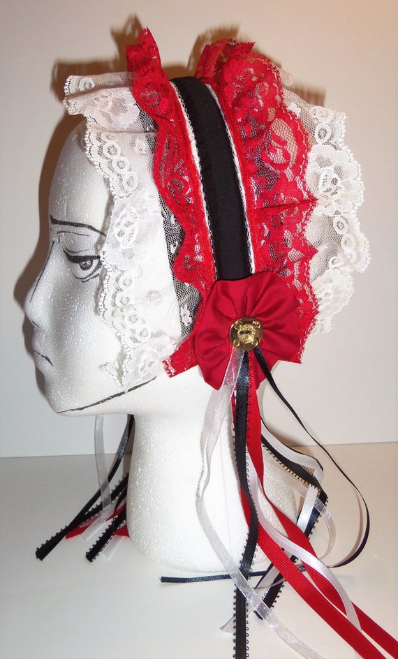 Lolita Maid Lace Headband in Black White and Red With Ribbons - Etsy