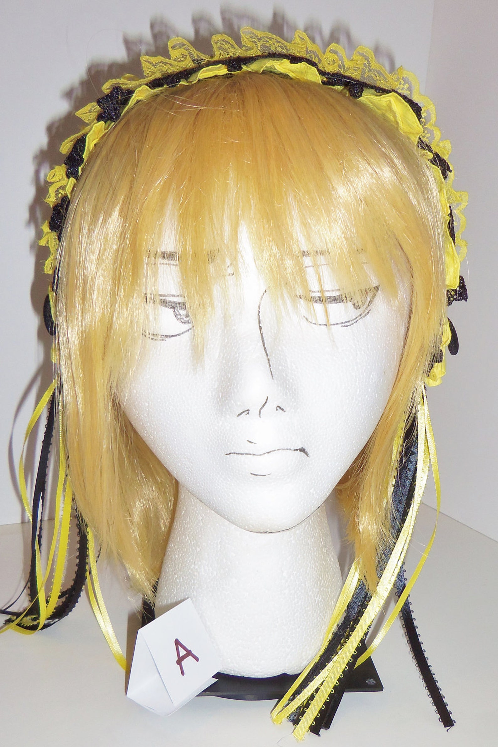 Lolita Maid Lace Headband with Ribbons and Rosettes in Yellow | Etsy