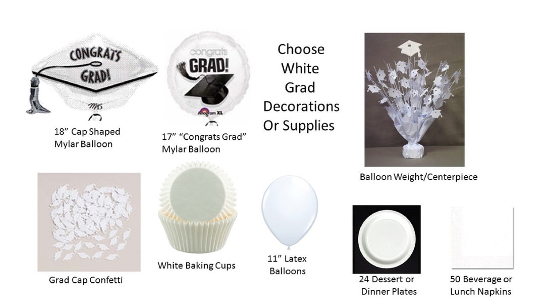 White Graduation Decorations, White Grad Mylar Balloons, White ...