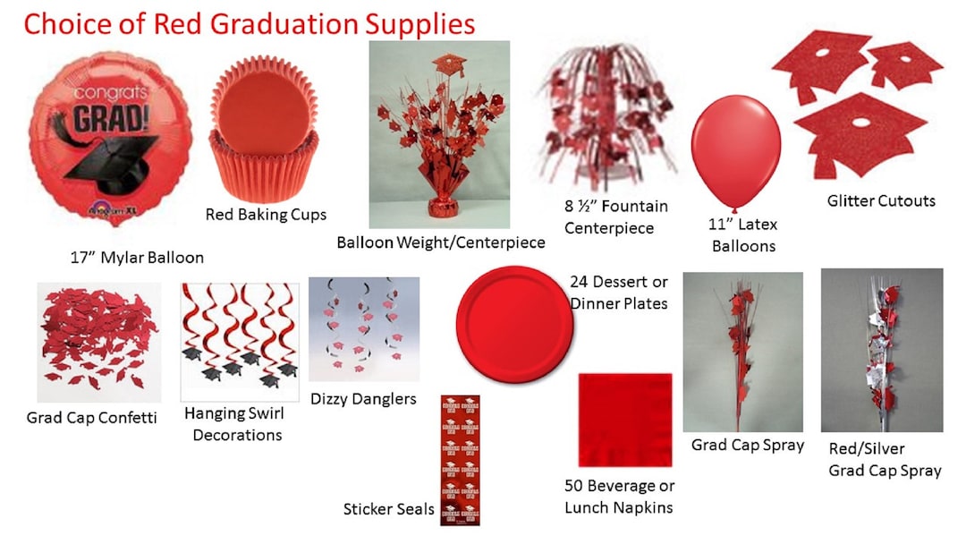 Red Graduation Decorations, Red Grad Mylar Balloons, Red Graduation ...