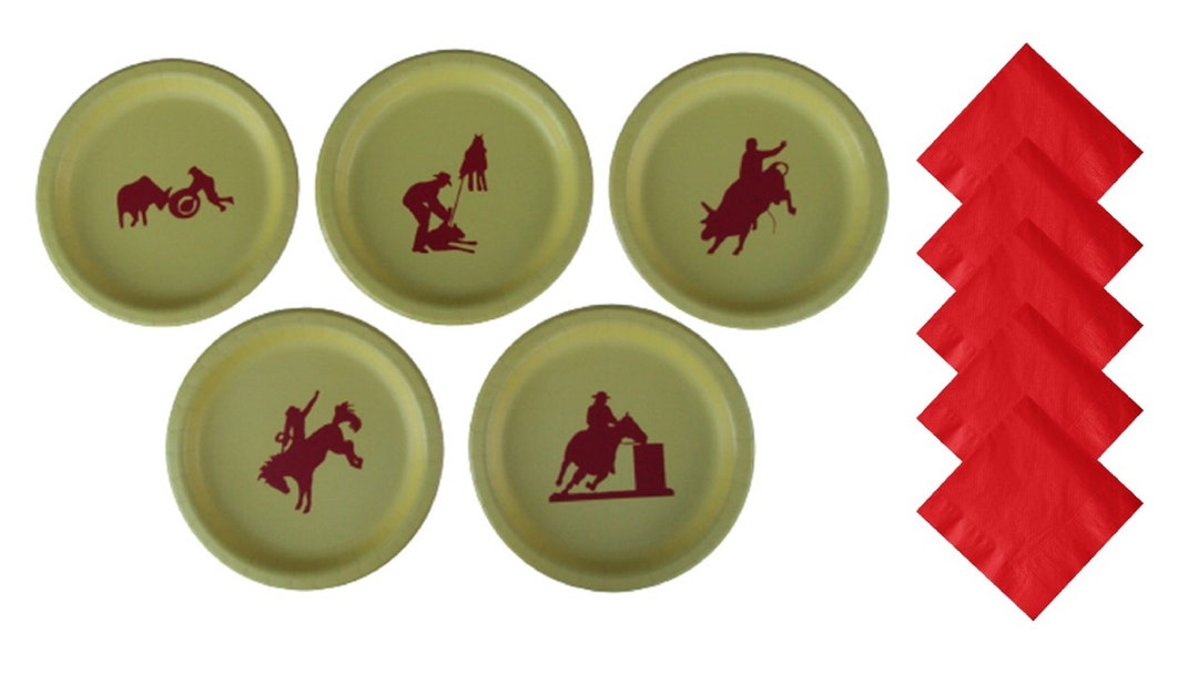 Rodeo Dinner Plates With Solid Color Lunch Napkins Set for 5 People ...