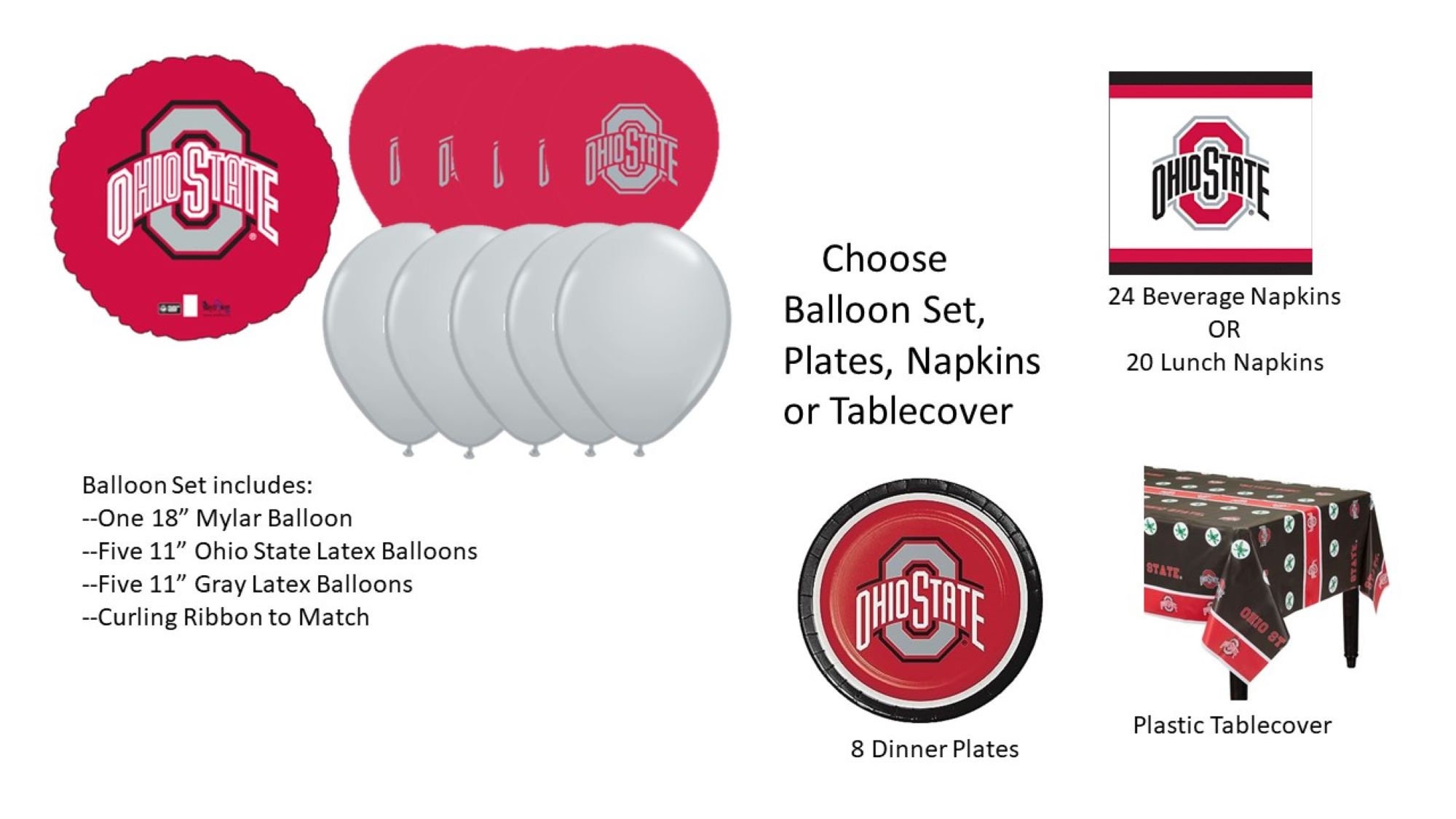 Ohio State Balloons, Ohio State Napkins, Ohio State Tablecover, Ohio ...