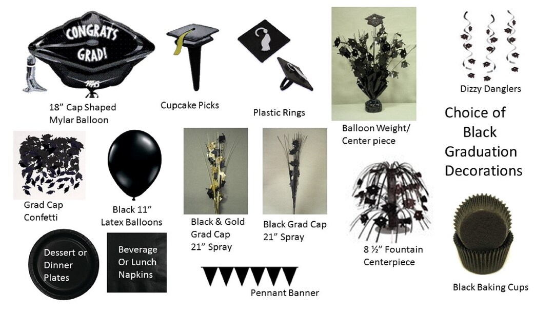 Black Graduation Decorations, Black Graduation Decor, Black Cap ...