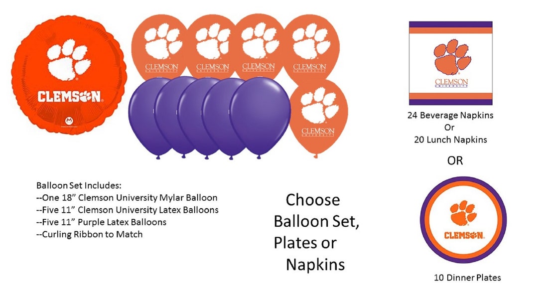 Clemson University Balloons, Clemson Tigers Balloons, Clemson Napkins ...
