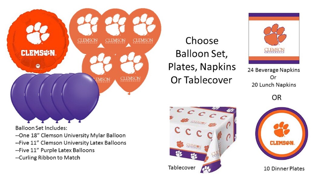 Clemson University Balloons, Clemson Tigers Balloons, Clemson Napkins ...
