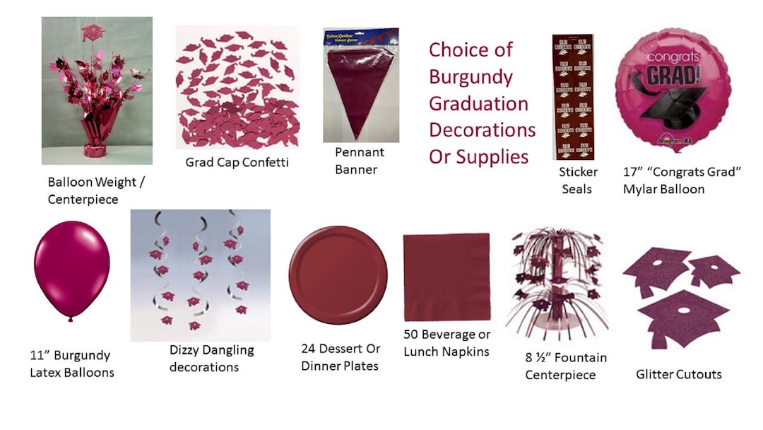 Burgundy Graduation Decorations, Burgundy Grad Mylar Balloons, Burgundy ...