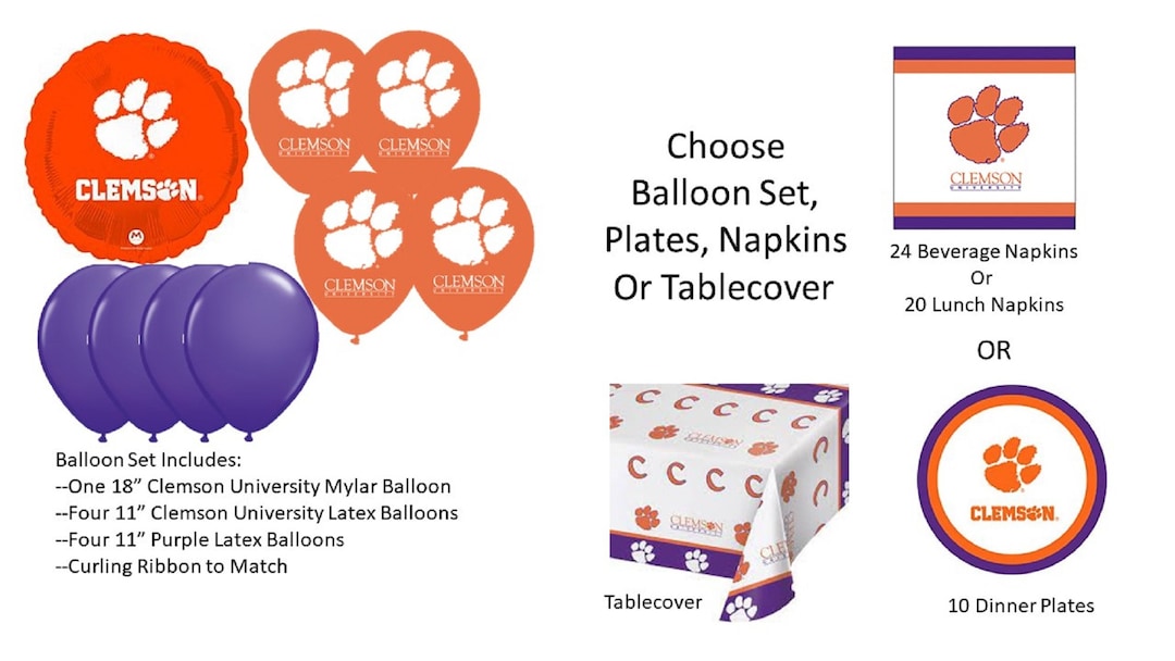 Clemson University Balloons, Clemson Tigers Balloons, Clemson Napkins ...