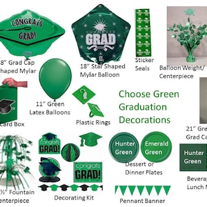 Green Graduation Decorations, Green Grad Mylar Balloons, Emerald Green ...