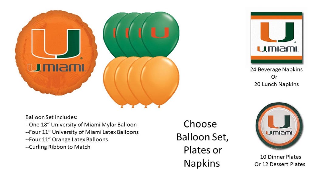 University of Miami Balloons, University of Miami Hurricanes Balloons ...
