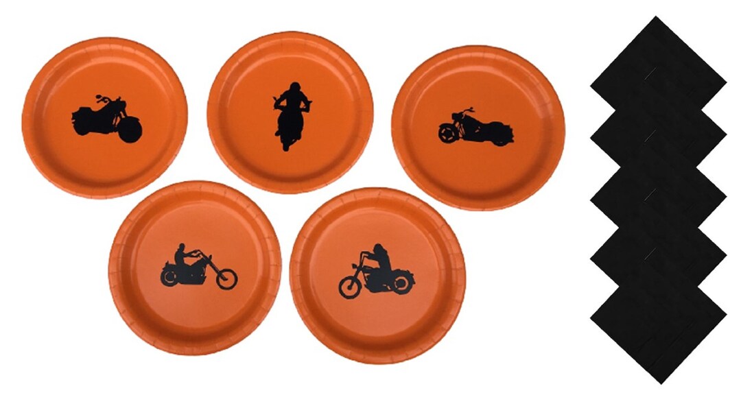 Motorcycle Dinner Plates With Solid Color Napkins for 5 People ...