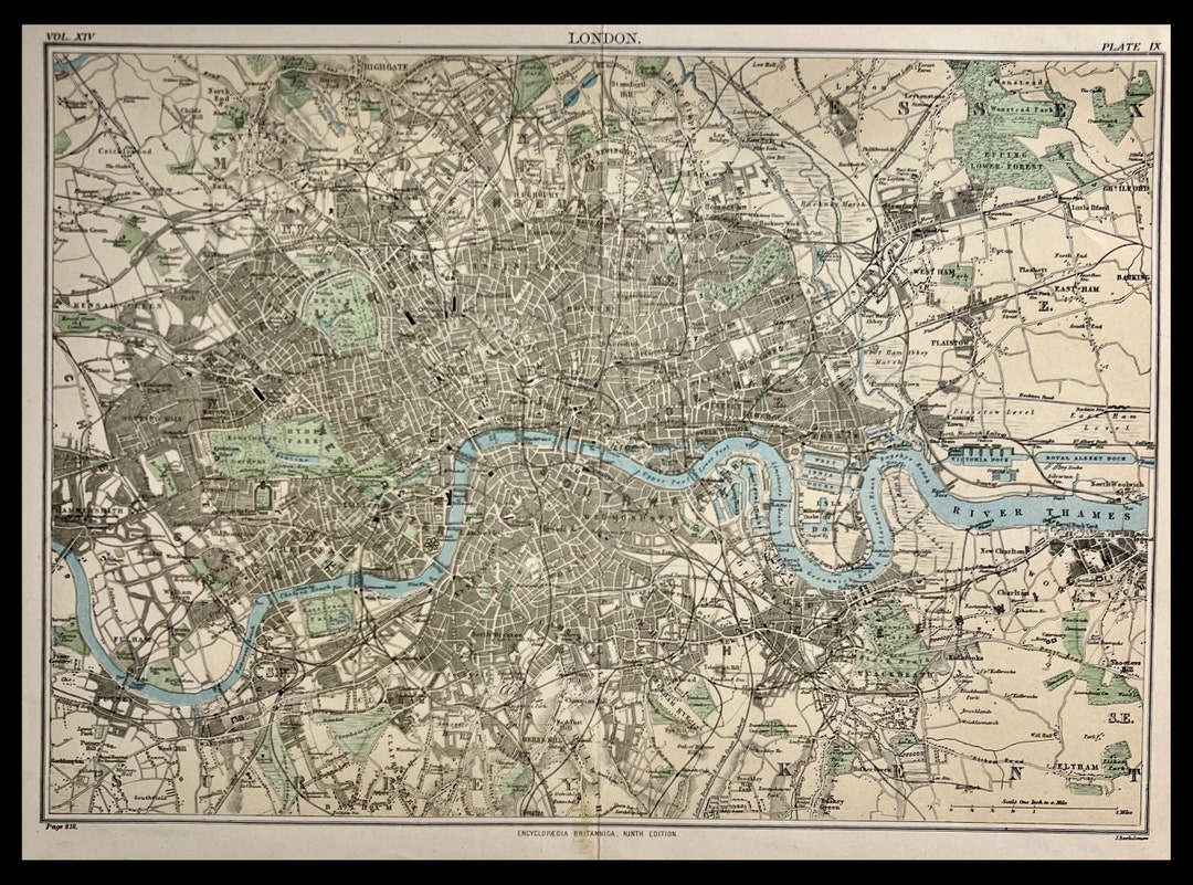 Antique Map - 1900s London, England - Original Geography Bookplate - Etsy
