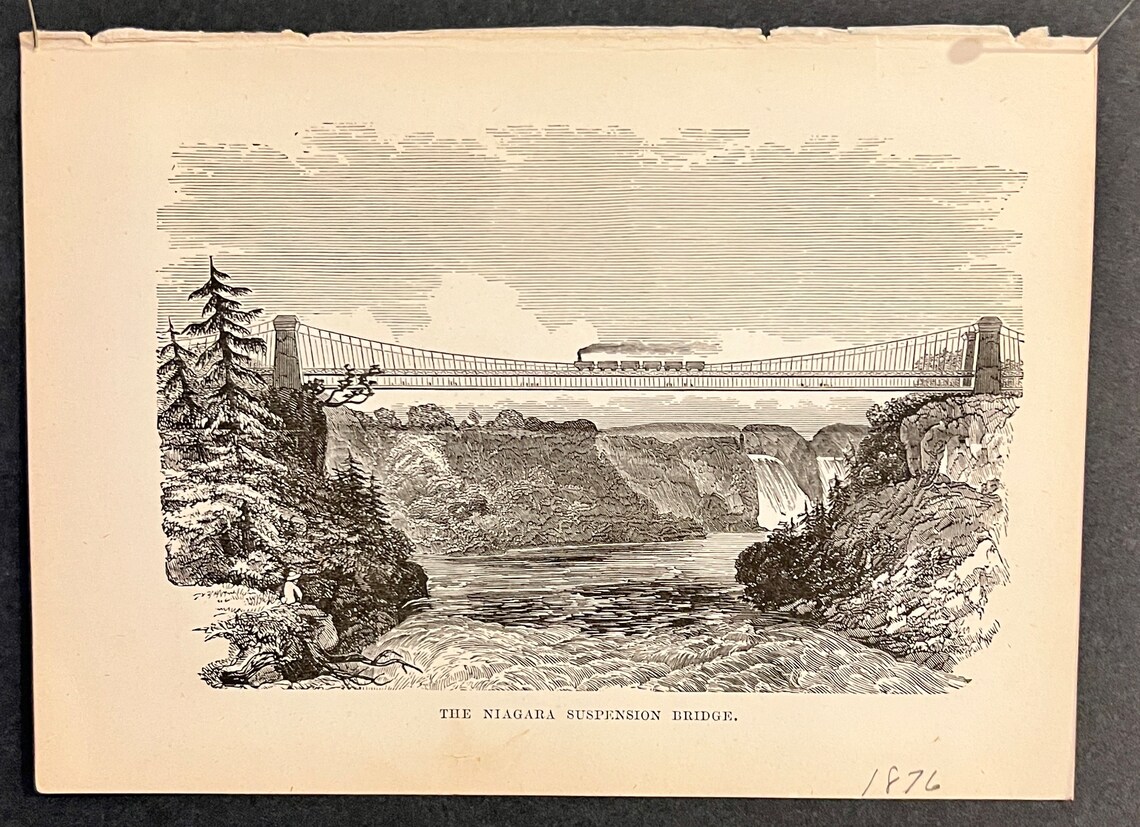 Niagara Falls Etching Engraving - Antique 1800s Print - Suspension ...