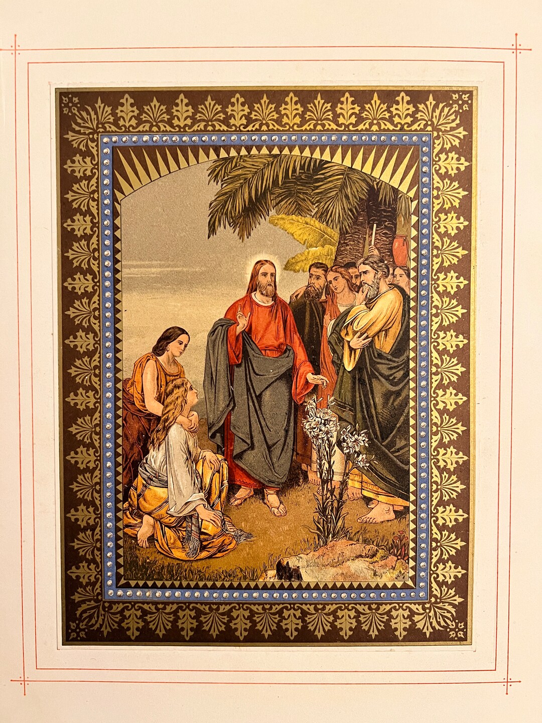 Antique Colored Gold Lithograph - Original 1800s Print - Jesus and ...