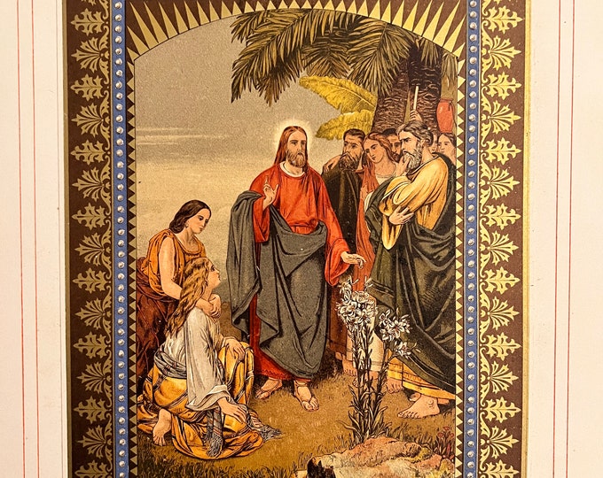 Antique Colored Gold Lithograph - Original 1800s Print - Jesus and ...