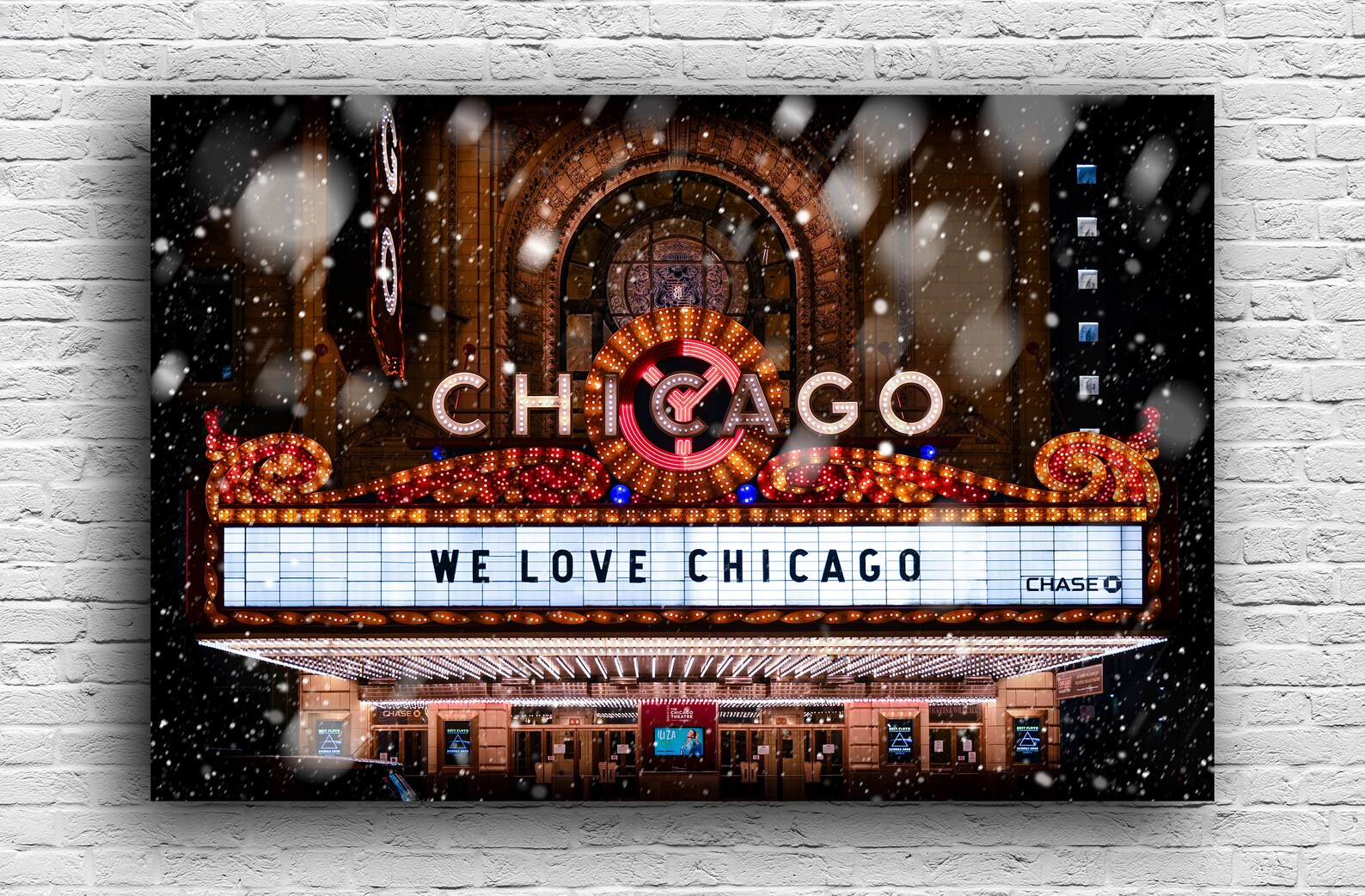 Snowy Chicago Theater Marquis at Night- Photographic or Metal Print ...