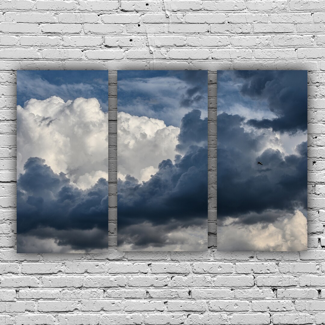 Cloud Triptych-photo Collage Sky Decor Dramatic Metal Blue White ...